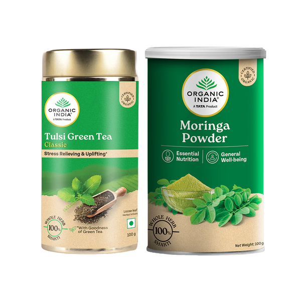 Combo Green Tea Classic 100g & Moringa Powder – Organic India