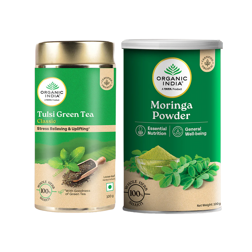 Combo Green Tea Classic 100g & Moringa Powder – Organic India