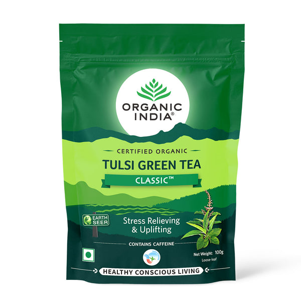 Tulsi Green Tea Classic 100 gm zipper – Organic India